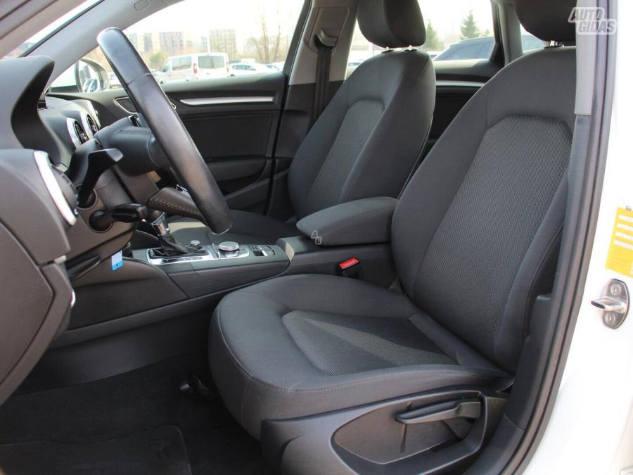 White Audi A3 2018 in Vilnius, with an engine capacity of 1.60 L and mileage of 63 thousand km for 14350 €, photo 14 on AUTOMOTO.COM.LV