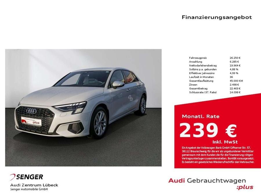 White Audi A3 2022 in Kaunas, with an engine capacity of 1.40 L and mileage of 54 thousand km for 28838 €, photo 1 on AUTOMOTO.COM.LV