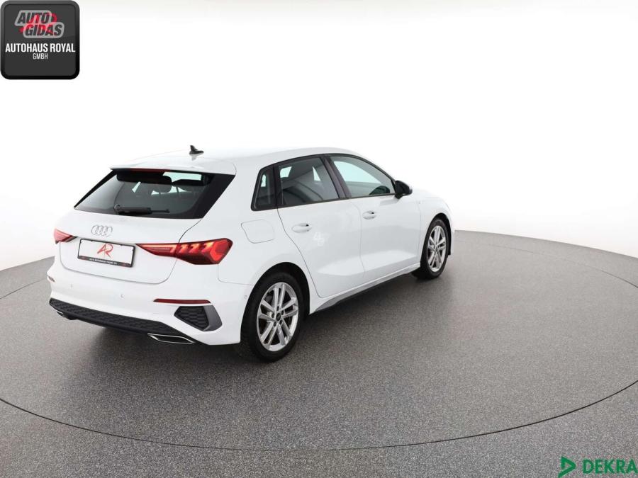 White Audi A3 2023 in Kaunas, with an engine capacity of 2.00 L and mileage of 28 thousand km for 32576 €, photo 5 on AUTOMOTO.COM.LV
