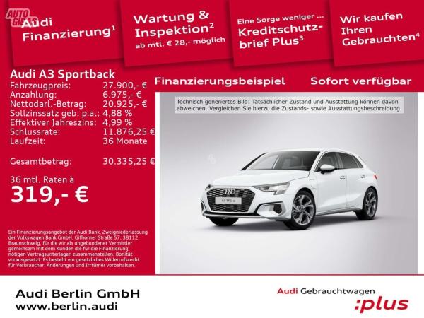 Balts Audi A3 2022 Kauņa, ar dzinēja tilpumu 1.40 L un nobraukumu 32 tūkst. km par 31019 €, foto 1 vietnē AUTOMOTO.COM.LV