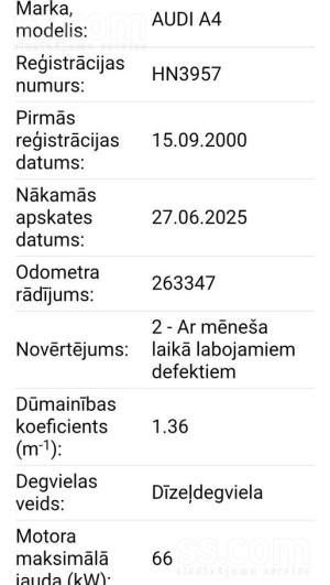 Черный Ауди А4 2000 в Рига, объемом двигателя 1.90 л и пробегом 264 тыс. км за 3450 €, фото 4 на AUTOMOTO.COM.LV