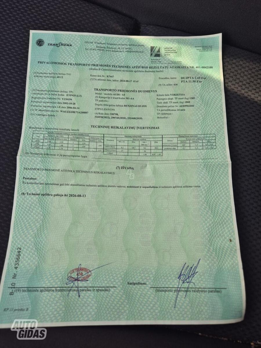 Черный Ауди А4 2002 в Клайпеда, объемом двигателя 2.00 л и пробегом 345 тыс. км за 450 €, фото 26 на AUTOMOTO.COM.LV