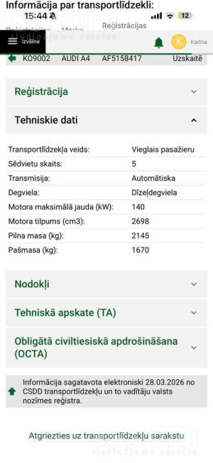 Melns Audi A4 2007 Rīga, ar dzinēja tilpumu 2.70 L un nobraukumu 325 tūkst. km par 4500 €, foto 12 vietnē AUTOMOTO.COM.LV