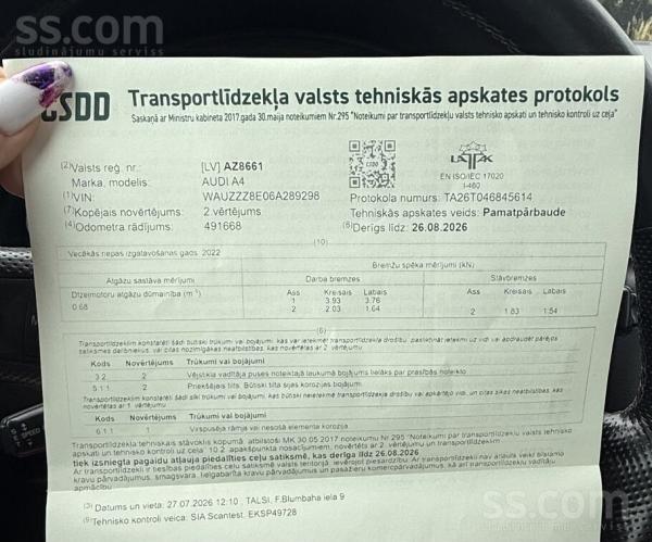 Melns Audi A4 2006 Talsi, ar dzinēja tilpumu 2.70 L un nobraukumu 491 tūkst. km par 2200 €, foto 9 vietnē AUTOMOTO.COM.LV