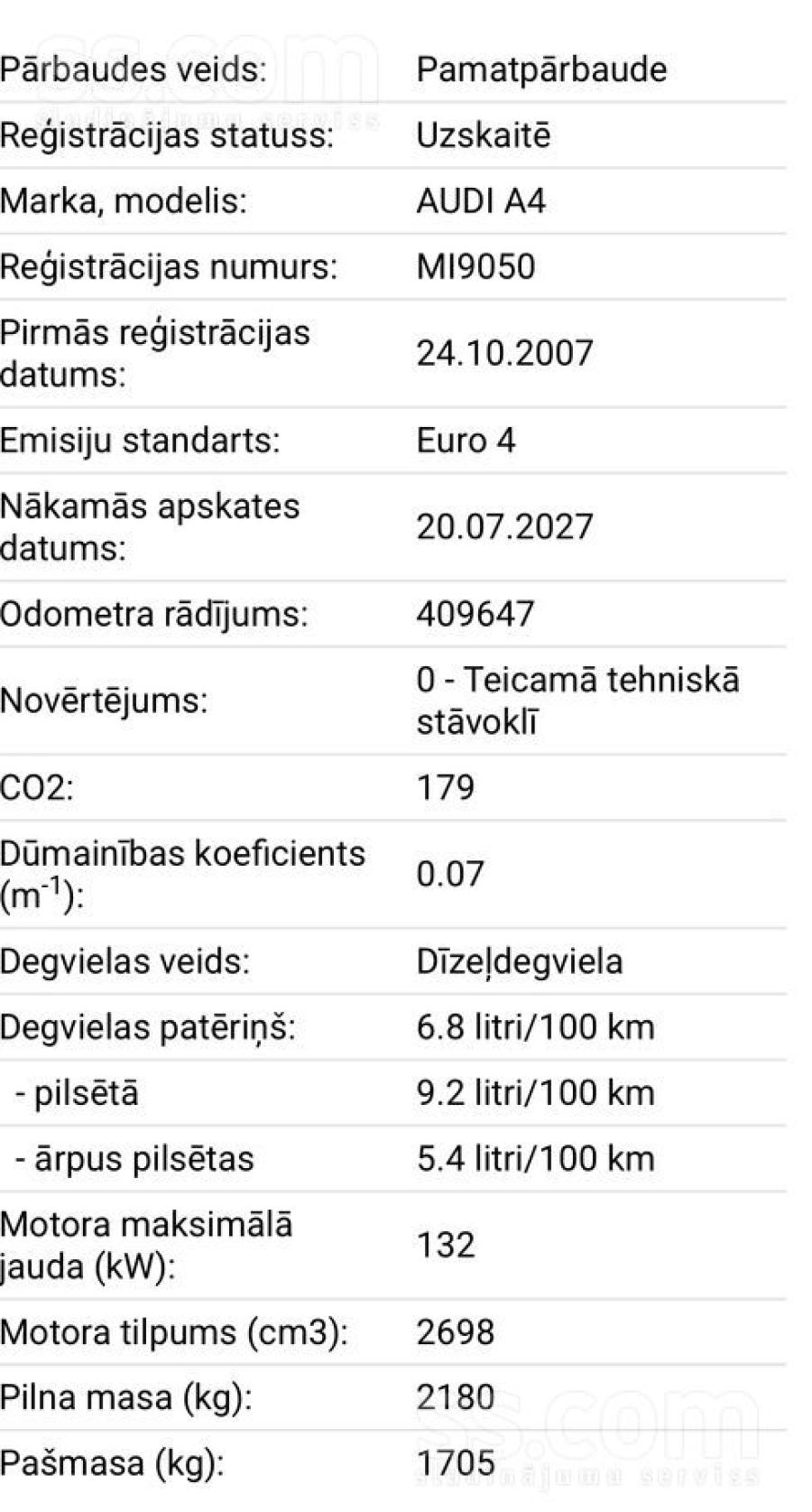 Черный Ауди А4 2007 в Даугавпилс, объемом двигателя 2.70 л и пробегом 410 тыс. км за 2799 €, фото 8 на AUTOMOTO.COM.LV