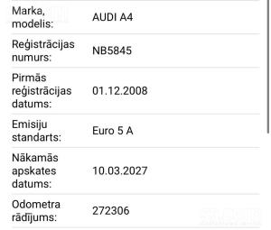 Black Audi A4 2008 in Riga, with an engine capacity of 2.00 L and mileage of 273 thousand km for 5990 €, photo 31 on AUTOMOTO.COM.LV