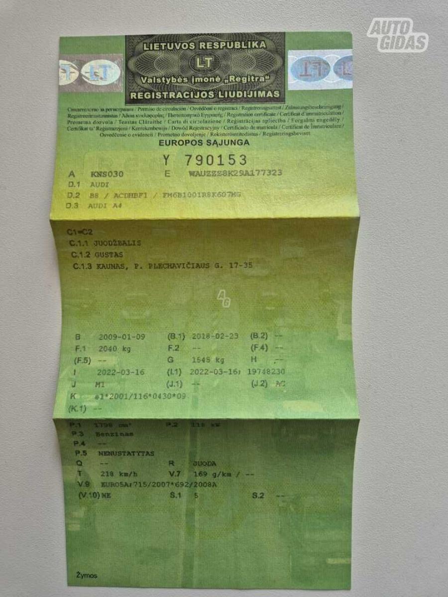 Черный Ауди А4 2009 в Ионава, объемом двигателя 1.80 л и пробегом 283 тыс. км за 4000 €, фото 12 на AUTOMOTO.COM.LV