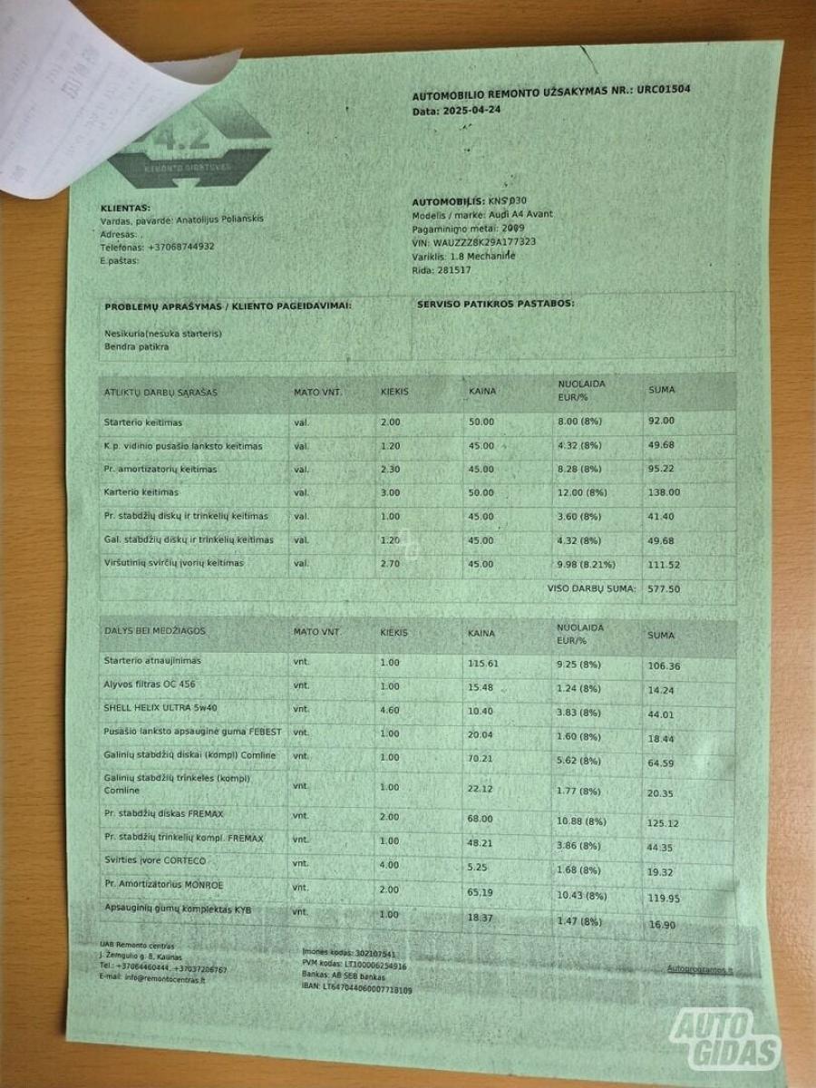 Черный Ауди А4 2009 в Ионава, объемом двигателя 1.80 л и пробегом 283 тыс. км за 4000 €, фото 13 на AUTOMOTO.COM.LV