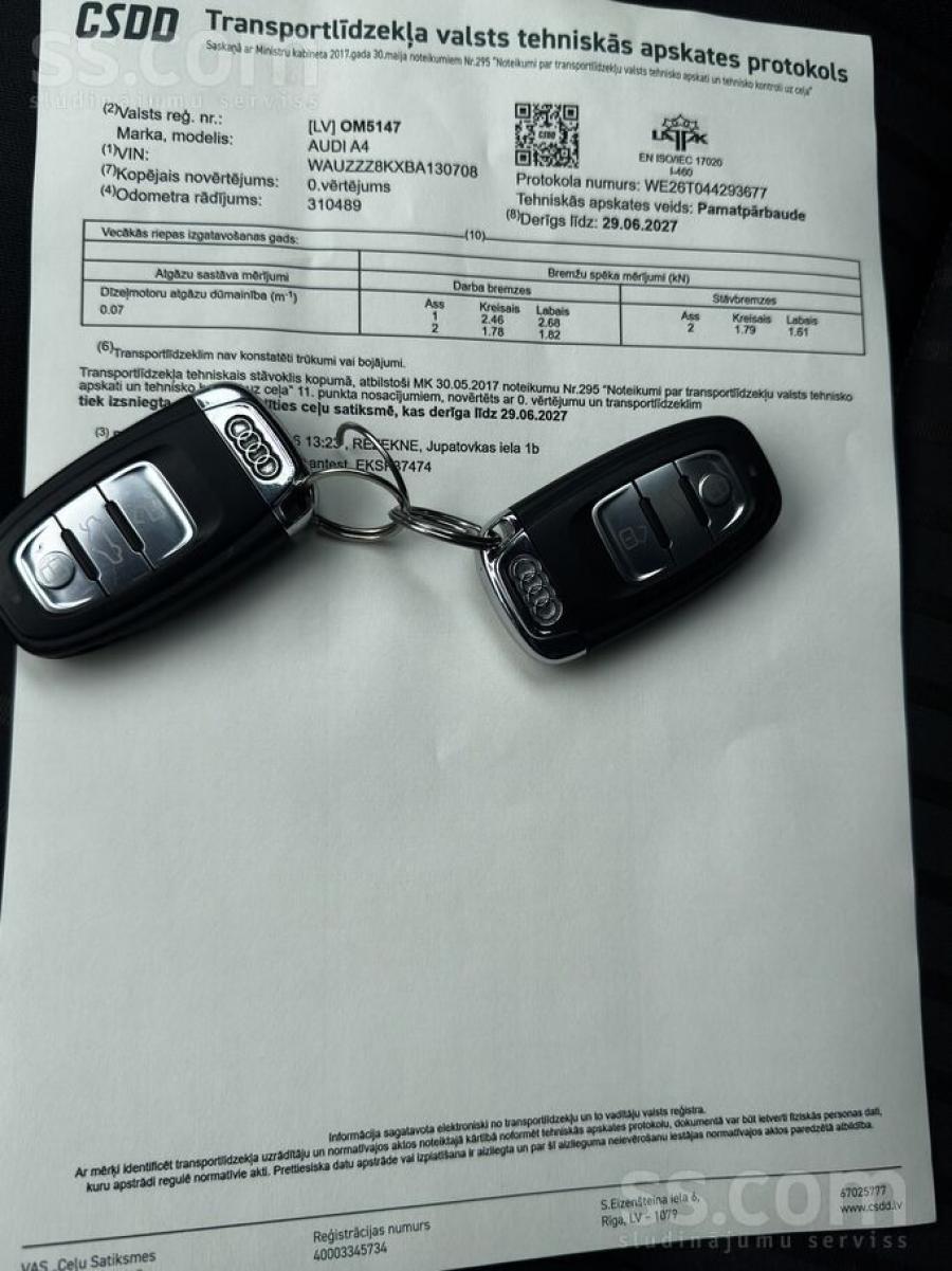 Melns Audi A4 2011 Rēzekne, ar dzinēja tilpumu 2.00 L un nobraukumu 311 tūkst. km par 6300 €, foto 19 vietnē AUTOMOTO.COM.LV
