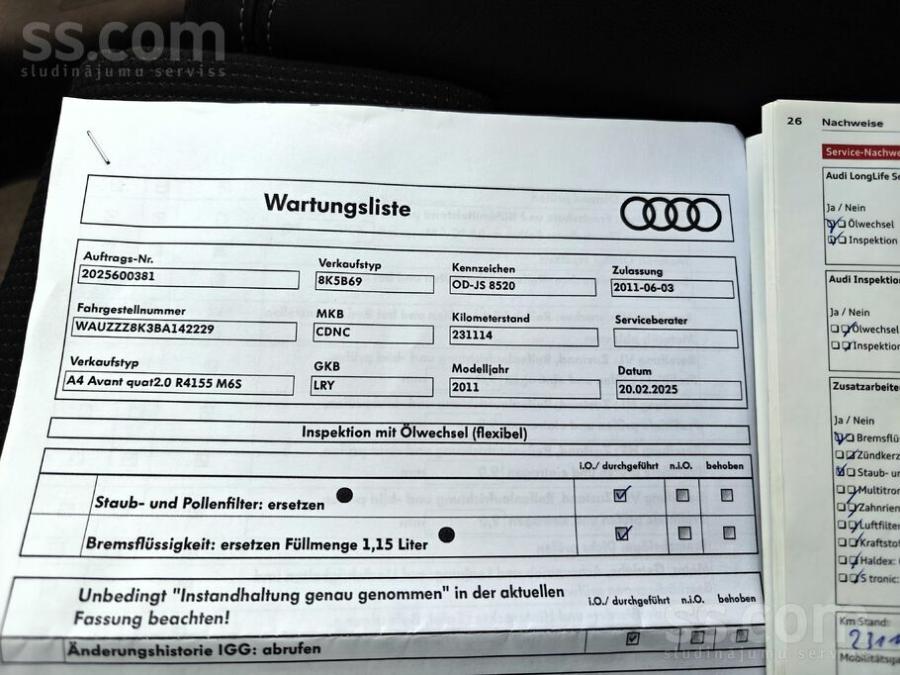 Black Audi A4 2011 in Riga, with an engine capacity of 2.00 L and mileage of 238 thousand km for 8900 €, photo 24 on AUTOMOTO.COM.LV
