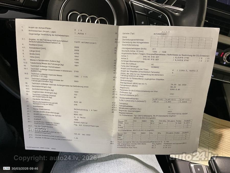 Черный Ауди А4 2021 в Тарту, объемом двигателя 2.00 л и пробегом 215 тыс. км за 19900 €, фото 15 на AUTOMOTO.COM.LV