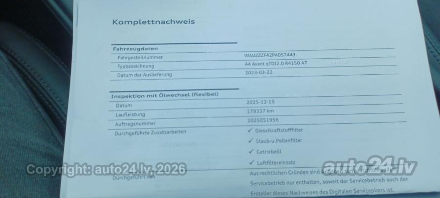 Melns Audi A4 2023 Tartu, ar dzinēja tilpumu 2.00 L un nobraukumu 189 tūkst. km par 22999 €, foto 17 vietnē AUTOMOTO.COM.LV