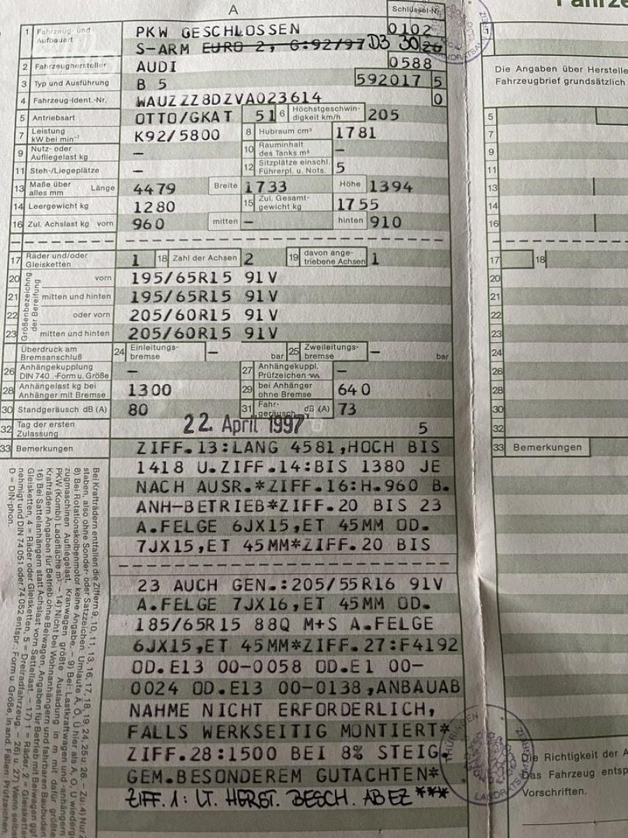 Zils Audi A4 1997 Kaišiadorys, ar dzinēja tilpumu 1.80 L un nobraukumu 215 tūkst. km par 950 €, foto 10 vietnē AUTOMOTO.COM.LV