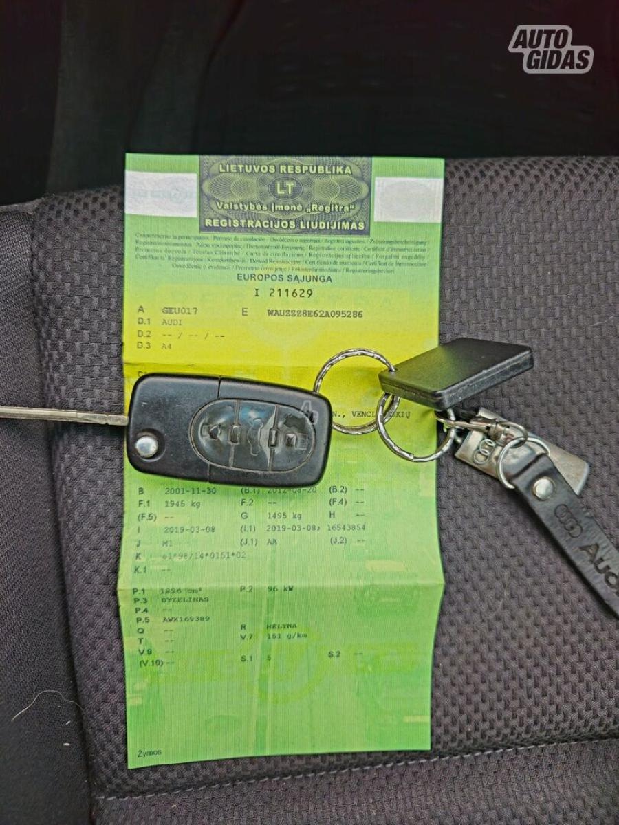 Zils Audi A4 2001 Panevēža, ar dzinēja tilpumu 1.90 L un nobraukumu 393 tūkst. km par 1450 €, foto 14 vietnē AUTOMOTO.COM.LV