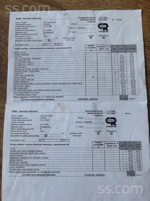 Синий Ауди А4 1996 в Тукумс, объемом двигателя 1.90 л и пробегом 457 тыс. км за 950 €, фото 2 на AUTOMOTO.COM.LV