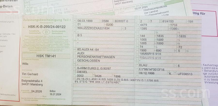 Zils Audi A4 1999 Ogre, ar dzinēja tilpumu 1.90 L un nobraukumu 380 tūkst. km par 3400 €, foto 3 vietnē AUTOMOTO.COM.LV