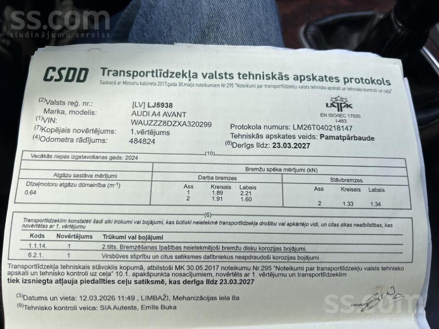 Blue Audi A4 1999 in Limbazi, with an engine capacity of 1.90 L and mileage of 489 thousand km for 550 €, photo 20 on AUTOMOTO.COM.LV
