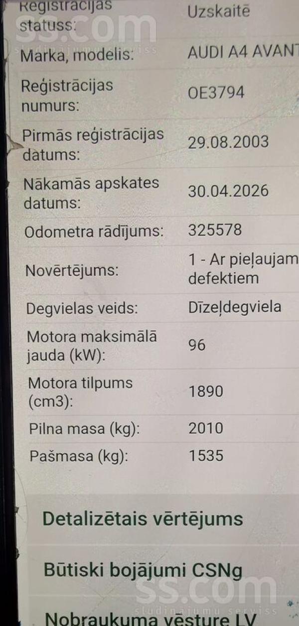 Zils Audi A4 2003 Daugavpils, ar dzinēja tilpumu 1.90 L un nobraukumu 326 tūkst. km par 1650 €, foto 6 vietnē AUTOMOTO.COM.LV