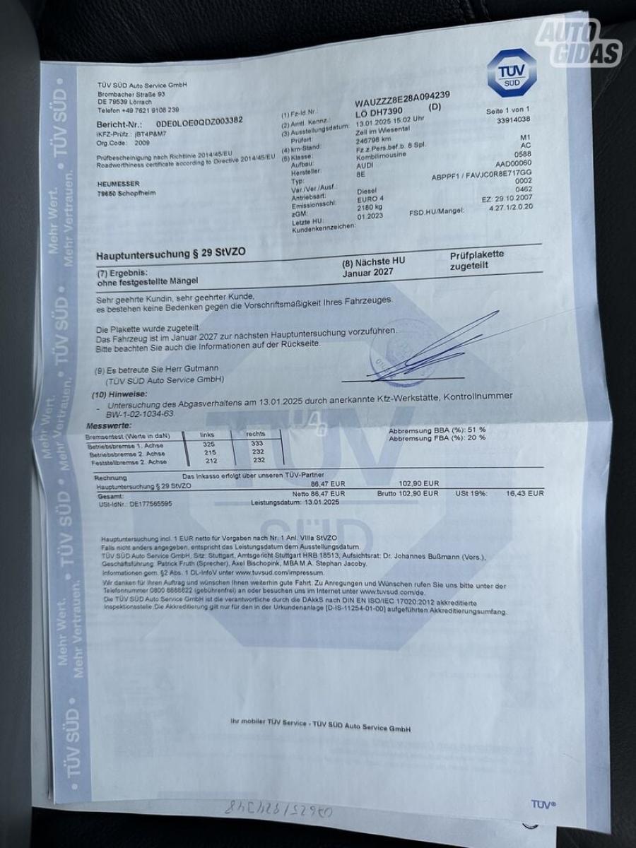 Синий Ауди А4 2007 в Мариямполе, объемом двигателя 2.70 л и пробегом 265 тыс. км за 3100 €, фото 24 на AUTOMOTO.COM.LV