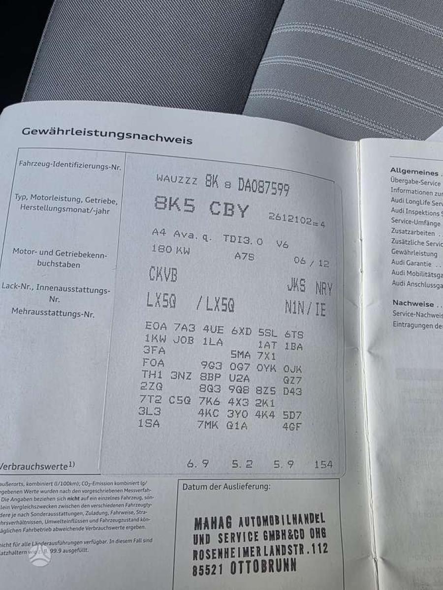 Синий Ауди А4 2012 в Мариямполе, объемом двигателя 2.97 л и пробегом 246 тыс. км за 6650 €, фото 27 на AUTOMOTO.COM.LV