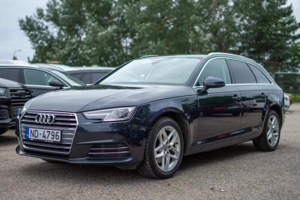 Blue Audi A4 2018 in Liepaja, with an engine capacity of 2.00 L and mileage of 96 thousand km for 17800 €, photo 1 on AUTOMOTO.COM.LV
