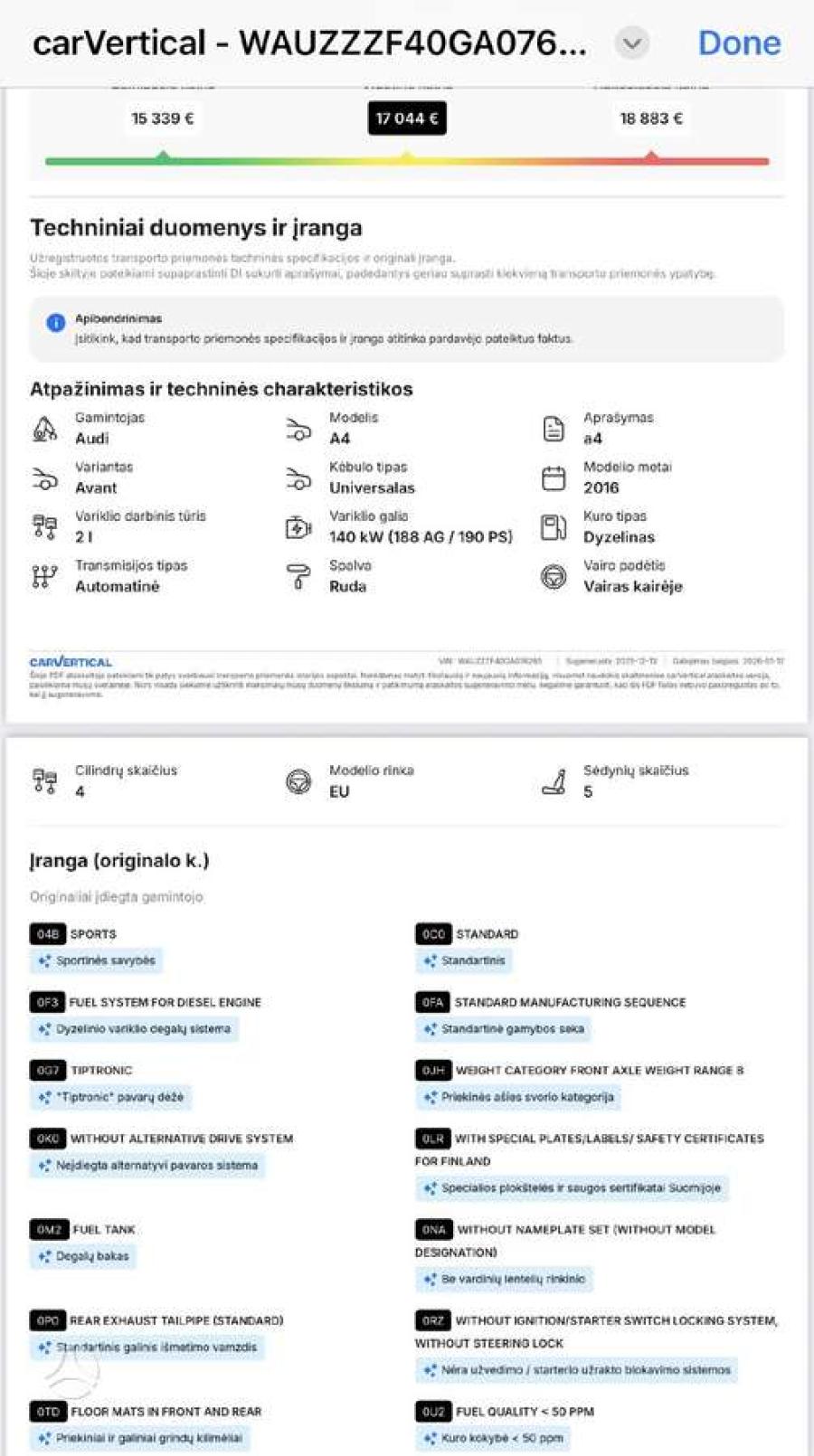 Brown Audi A4 2016 in Prienai, with an engine capacity of 2.00 L and mileage of 257 thousand km for 12300 €, photo 39 on AUTOMOTO.COM.LV