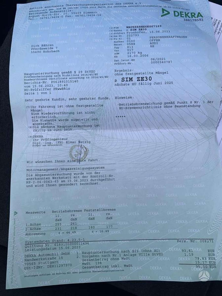 Серый Ауди А4 2006 в Бирштонас, объемом двигателя 2.50 л и пробегом 266 тыс. км за 3200 €, фото 19 на AUTOMOTO.COM.LV