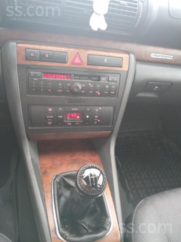 Grey Audi A4 1999 in Saldus, with an engine capacity of 2.40 L and mileage of 147 thousand km for 3500 €, photo 6 on AUTOMOTO.COM.LV