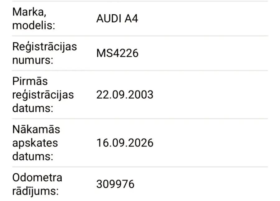 Серый Ауди А4 2003 в Рига, объемом двигателя 1.60 л и пробегом 310 тыс. км за 990 €, фото 13 на AUTOMOTO.COM.LV