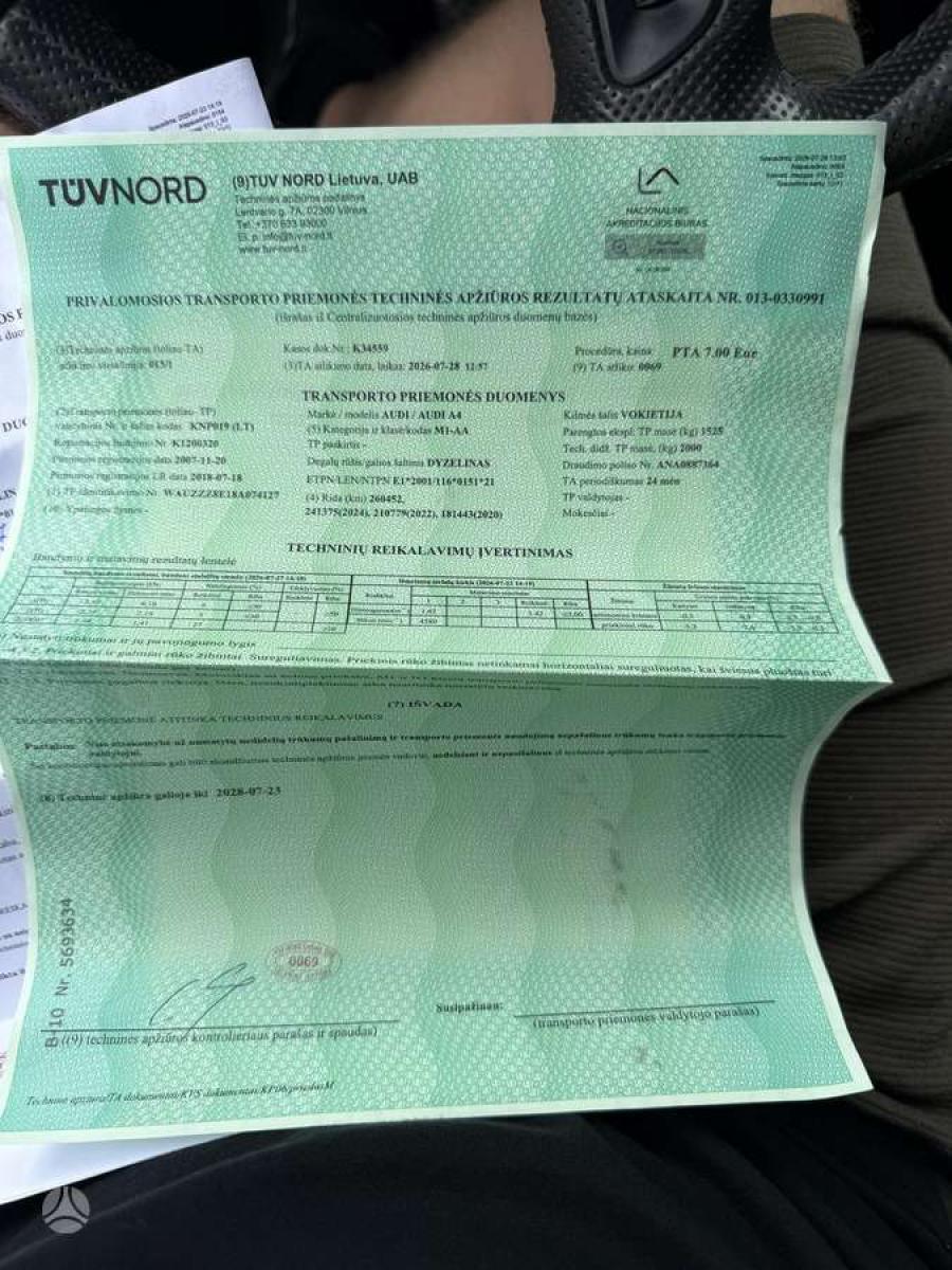 Серый Ауди А4 2007 в Укмерге, объемом двигателя 1.97 л и пробегом 261 тыс. км за 2250 €, фото 18 на AUTOMOTO.COM.LV