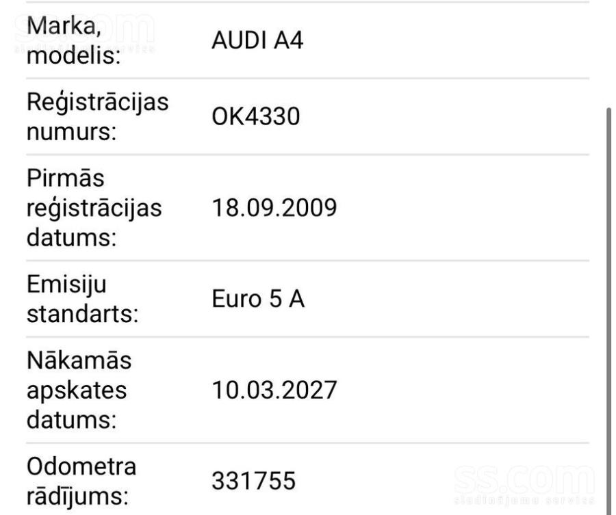 Grey Audi A4 2009 in Riga, with an engine capacity of 2.00 L and mileage of 332 thousand km for 3990 €, photo 22 on AUTOMOTO.COM.LV