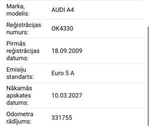 Серый Ауди А4 2009 в Рига, объемом двигателя 2.00 л и пробегом 332 тыс. км за 3990 €, фото 22 на AUTOMOTO.COM.LV
