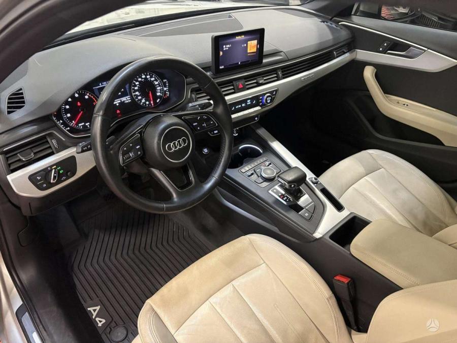Grey Audi A4 2017 in Vilnius, with an engine capacity of 1.98 L and mileage of 98 thousand km for 15990 €, photo 12 on AUTOMOTO.COM.LV