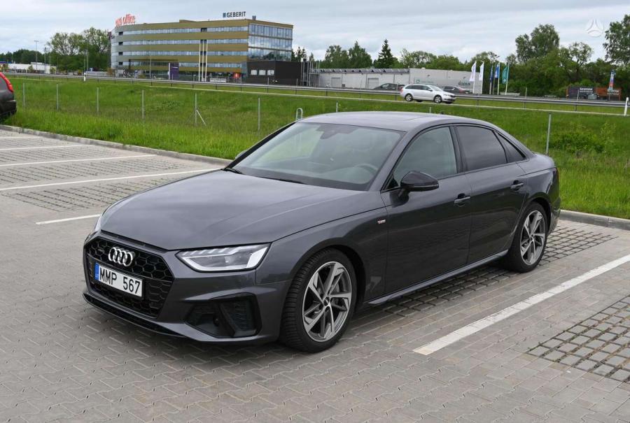 Grey Audi A4 2021 in Vilnius, with an engine capacity of 1.98 L and mileage of 72 thousand km for 24450 €, photo 1 on AUTOMOTO.COM.LV