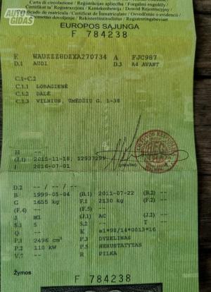 Pelēks Audi A4 1999 Viļņa, ar dzinēja tilpumu 2.50 L un nobraukumu 385 tūkst. km par 800 €, foto 16 vietnē AUTOMOTO.COM.LV