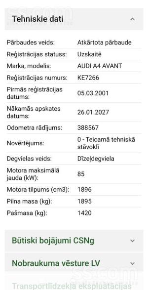 Серый Ауди А4 2001 в Мадона, объемом двигателя 1.90 л и пробегом 398 тыс. км за 2500 €, фото 9 на AUTOMOTO.COM.LV