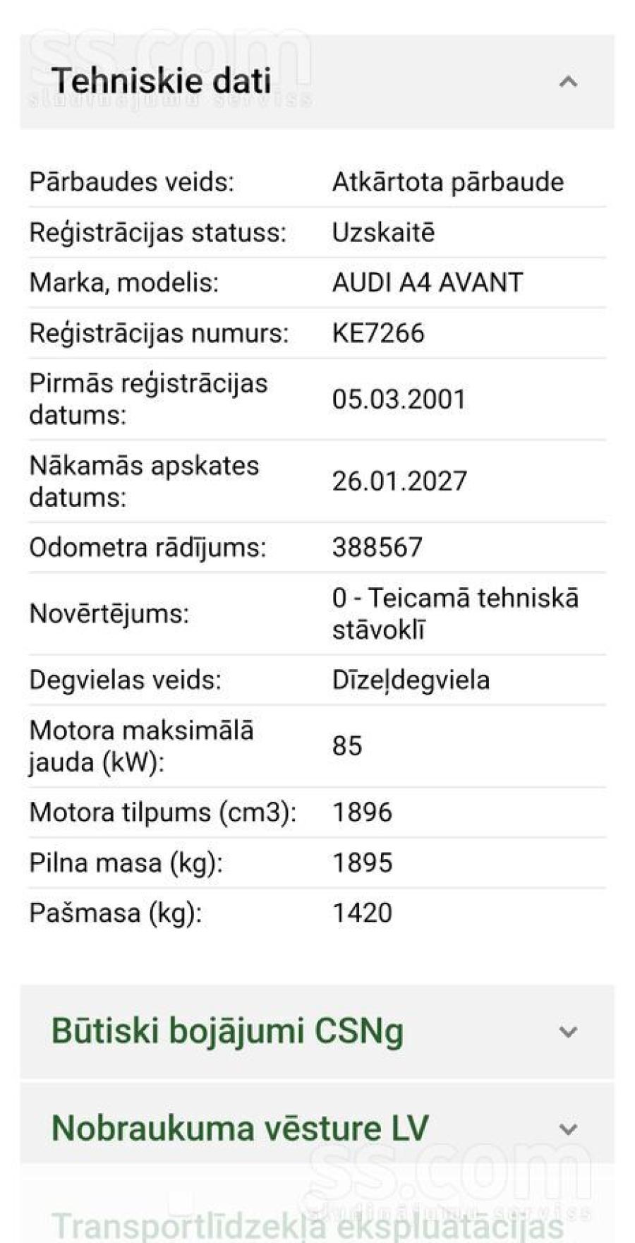 Серый Ауди А4 2001 в Мадона, объемом двигателя 1.90 л и пробегом 398 тыс. км за 2500 €, фото 9 на AUTOMOTO.COM.LV