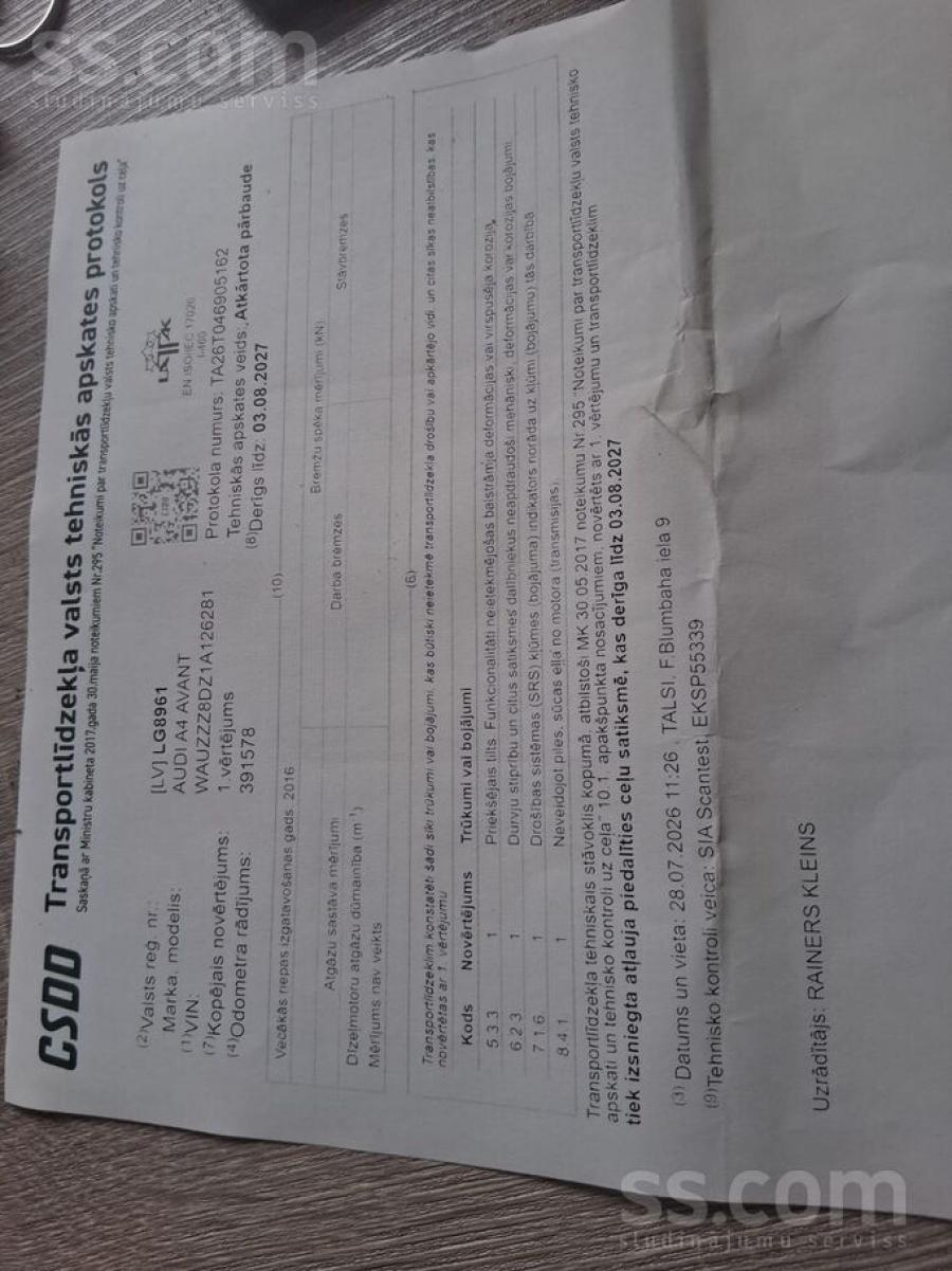 Серый Ауди А4 2001 в Талси, объемом двигателя 1.90 л и пробегом 392 тыс. км за 1200 €, фото 10 на AUTOMOTO.COM.LV