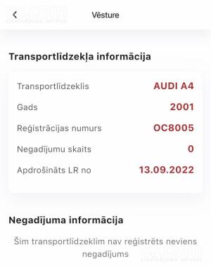 Серый Ауди А4 2001 в Рига, объемом двигателя 1.90 л и пробегом 0 тыс. км за 1590 €, фото 16 на AUTOMOTO.COM.LV