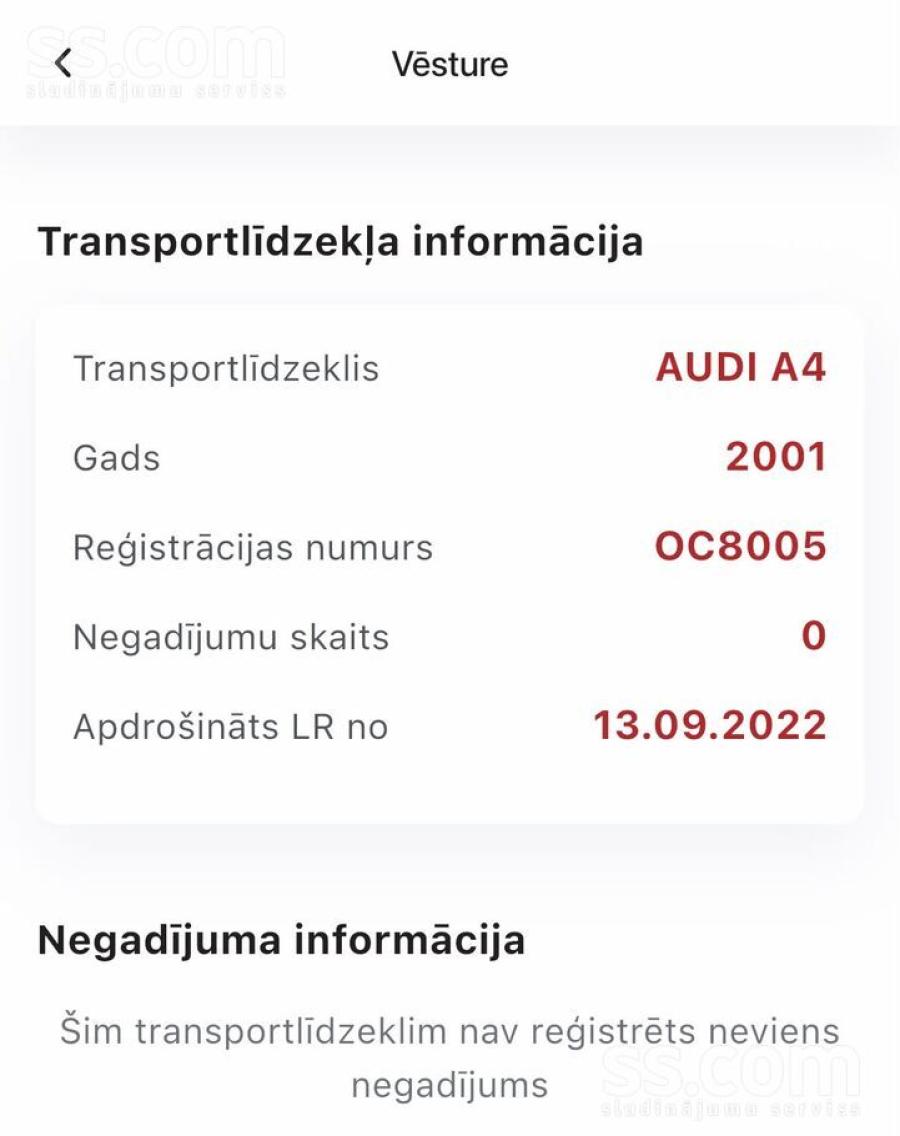 Серый Ауди А4 2001 в Рига, объемом двигателя 1.90 л и пробегом 0 тыс. км за 1590 €, фото 16 на AUTOMOTO.COM.LV