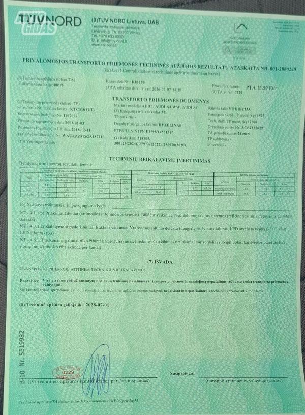 Серый Ауди А4 2002 в Вильнюс, объемом двигателя 1.90 л и пробегом 319 тыс. км за 1500 €, фото 10 на AUTOMOTO.COM.LV