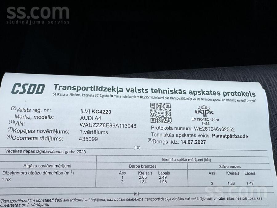 Grey Audi A4 2005 in Riga, with an engine capacity of 1.90 L and mileage of 435 thousand km for 2500 €, photo 21 on AUTOMOTO.COM.LV