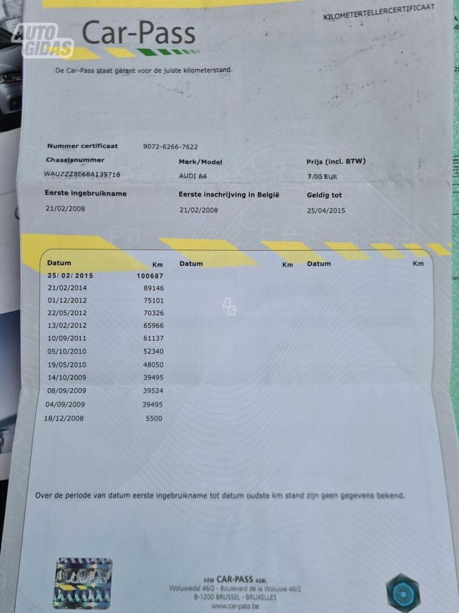 Серый Ауди А4 2008 в Клайпеда, объемом двигателя 1.90 л и пробегом 212 тыс. км за 3499 €, фото 24 на AUTOMOTO.COM.LV