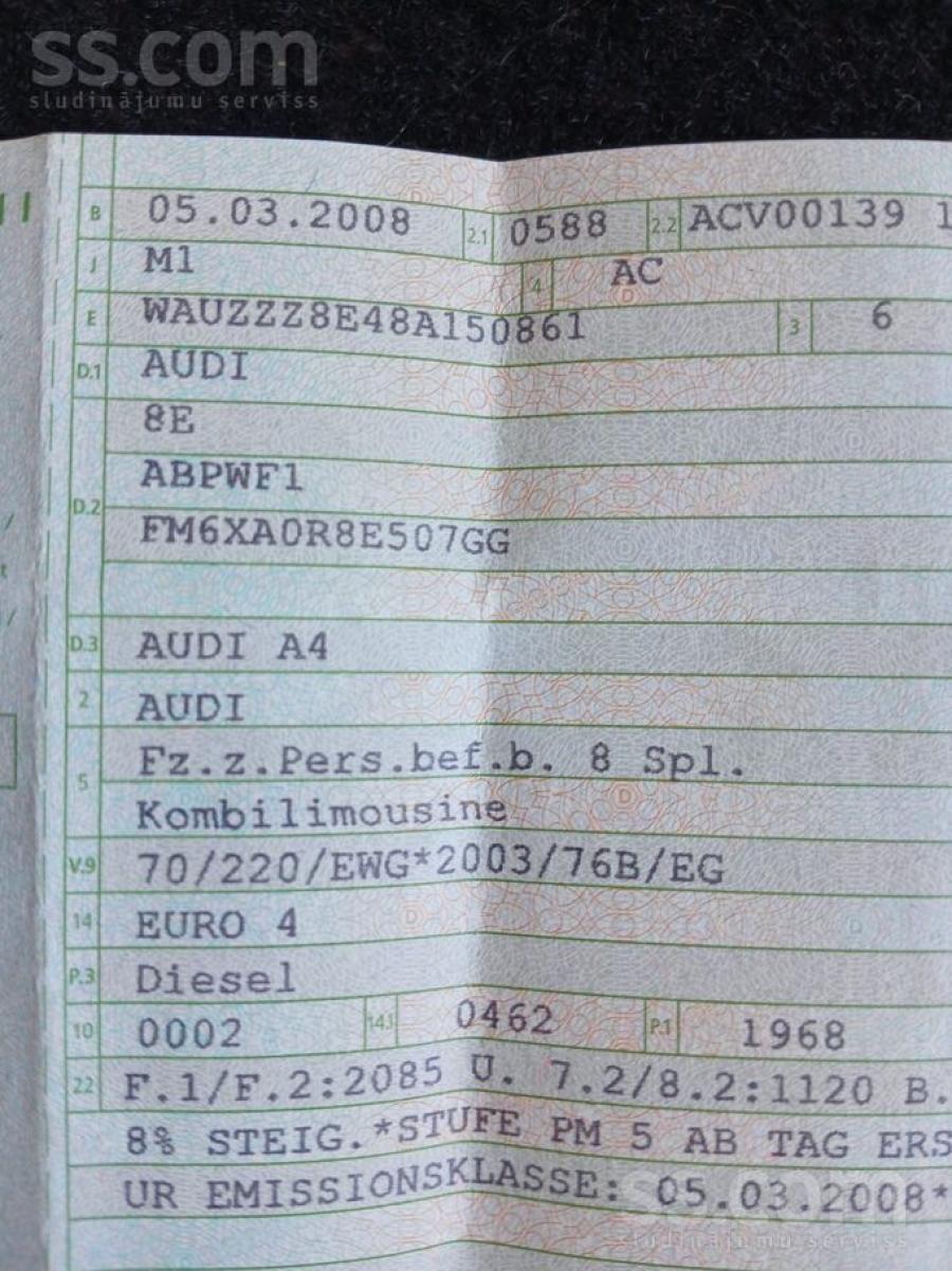 Pelēks Audi A4 2008 Ludza, ar dzinēja tilpumu 2.00 L un nobraukumu 275 tūkst. km par 4190 €, foto 19 vietnē AUTOMOTO.COM.LV