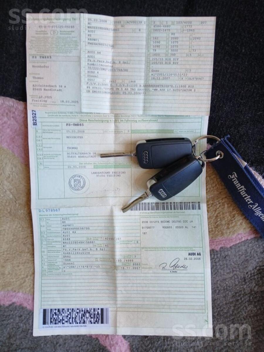 Pelēks Audi A4 2008 Ludza, ar dzinēja tilpumu 2.00 L un nobraukumu 275 tūkst. km par 4190 €, foto 20 vietnē AUTOMOTO.COM.LV