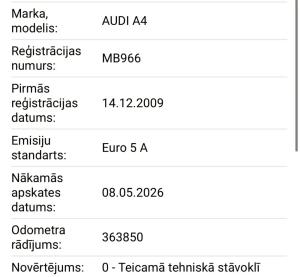Grey Audi A4 2009 in Riga, with an engine capacity of 2.00 L and mileage of 364 thousand km for 4390 €, photo 28 on AUTOMOTO.COM.LV
