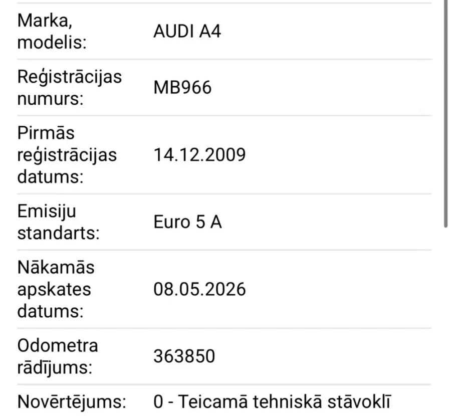 Grey Audi A4 2009 in Riga, with an engine capacity of 2.00 L and mileage of 364 thousand km for 4390 €, photo 28 on AUTOMOTO.COM.LV