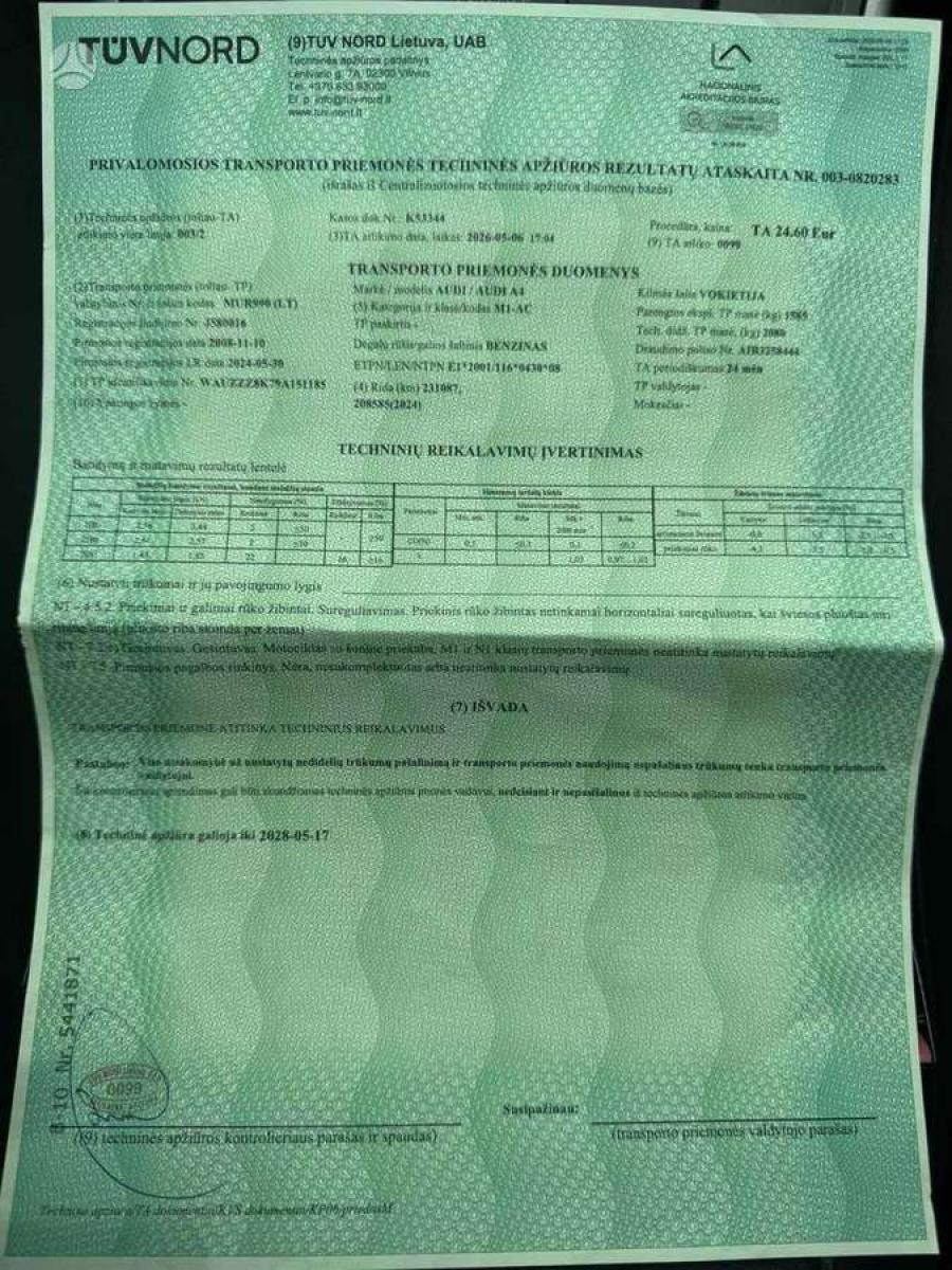 Серый Ауди А4 2009 в Вильнюс, объемом двигателя 1.80 л и пробегом 232 тыс. км за 5700 €, фото 14 на AUTOMOTO.COM.LV
