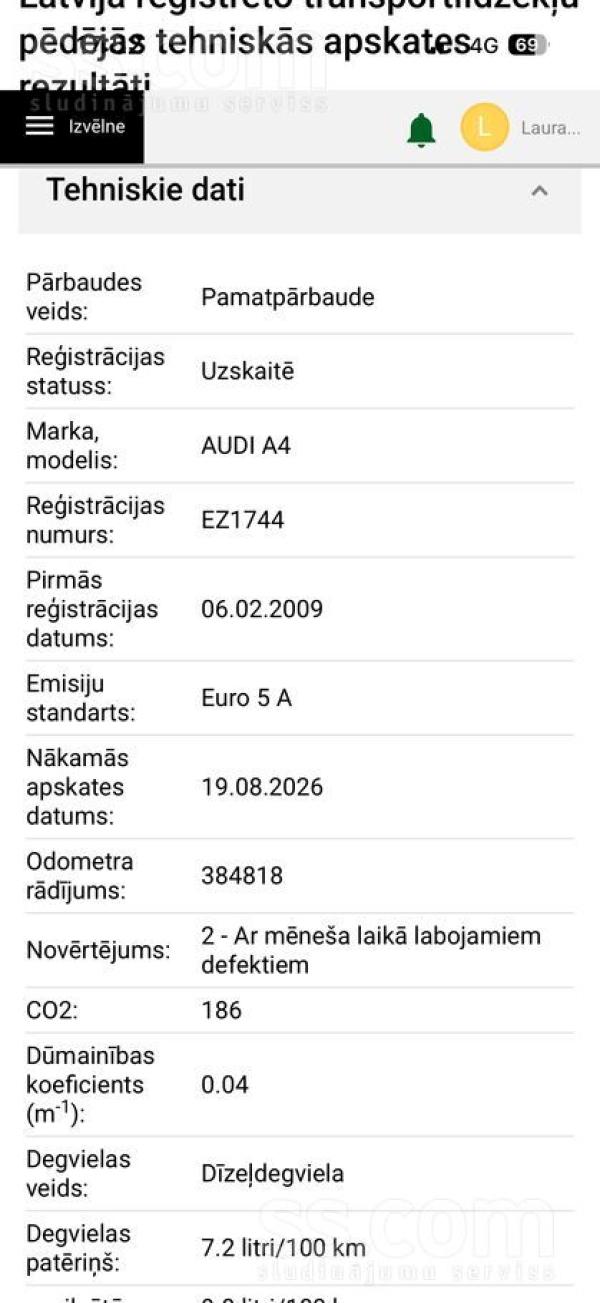 Серый Ауди А4 2009 в Юрмала, объемом двигателя 3.00 л и пробегом 386 тыс. км за 3000 €, фото 6 на AUTOMOTO.COM.LV