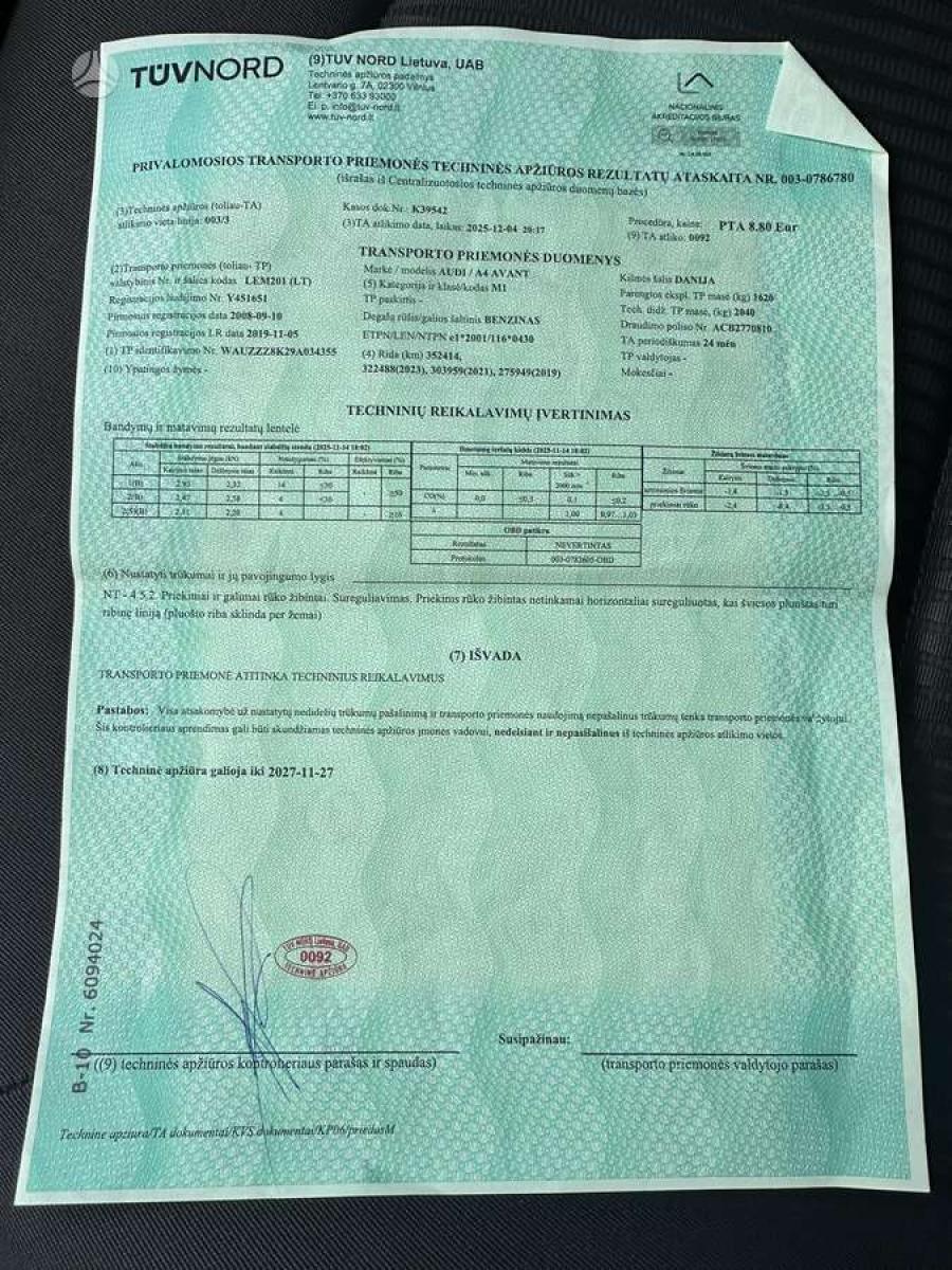 Серый Ауди А4 2009 в Вильнюс, объемом двигателя 1.80 л и пробегом 350 тыс. км за 2600 €, фото 13 на AUTOMOTO.COM.LV